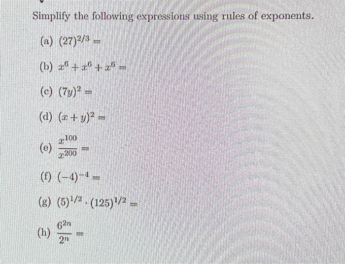 Solved Simplify the following expressions using rules of | Chegg.com