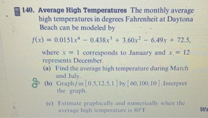 Solved 140. Average High Temperatures The monthly average | Chegg.com