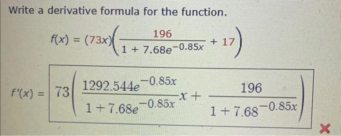 Solved Write a derivative formula for the function. f(x) = | Chegg.com
