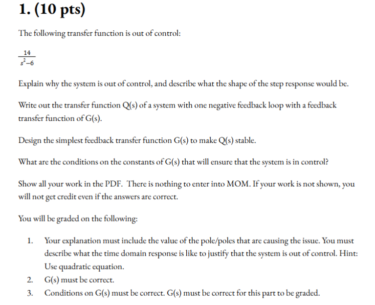 Solved 1. (10 ﻿pts)The following transfer function is out of | Chegg.com