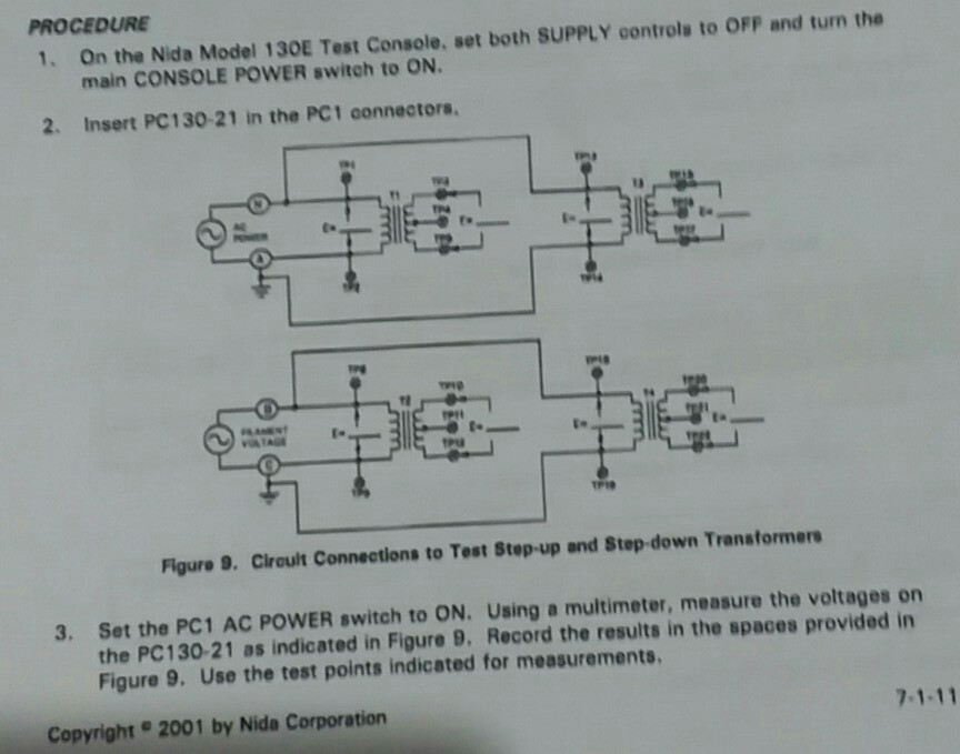 PROCEDURE 1. On the Nida Model 130E Test Console, set | Chegg.com