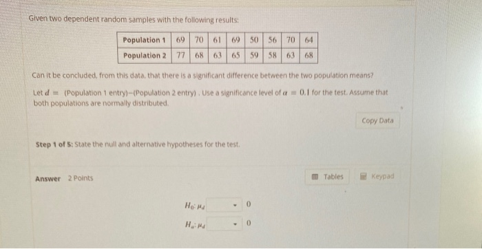 Solved Given two dependent random samples with the following | Chegg.com