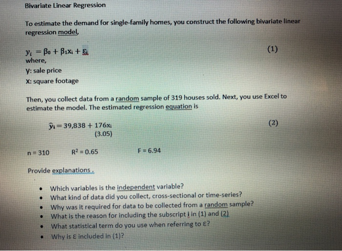 Solved Bivariate Linear Regression To estimate the demand | Chegg.com