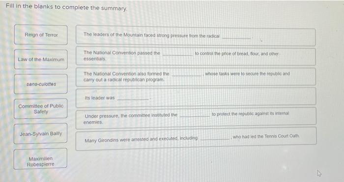Solved Fill in the blanks to complete the summary Reign of | Chegg.com
