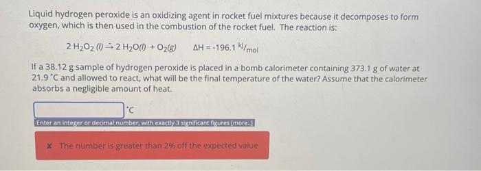 Solved Liquid hydrogen peroxide is an oxidizing agent in | Chegg.com