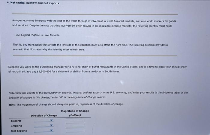 Solved 4. Net capital outflow and net exports An open | Chegg.com