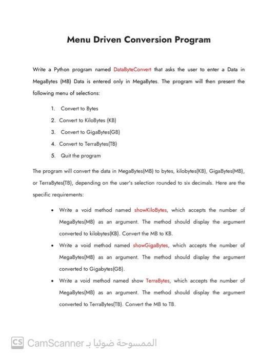 Solved Menu Driven Conversion Program Write a Python program | Chegg.com Solved Menu Driven Conversion Program Write a Python program | Chegg.com