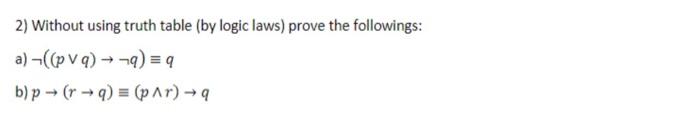 Solved 2) Without using truth table (by logic laws) prove | Chegg.com