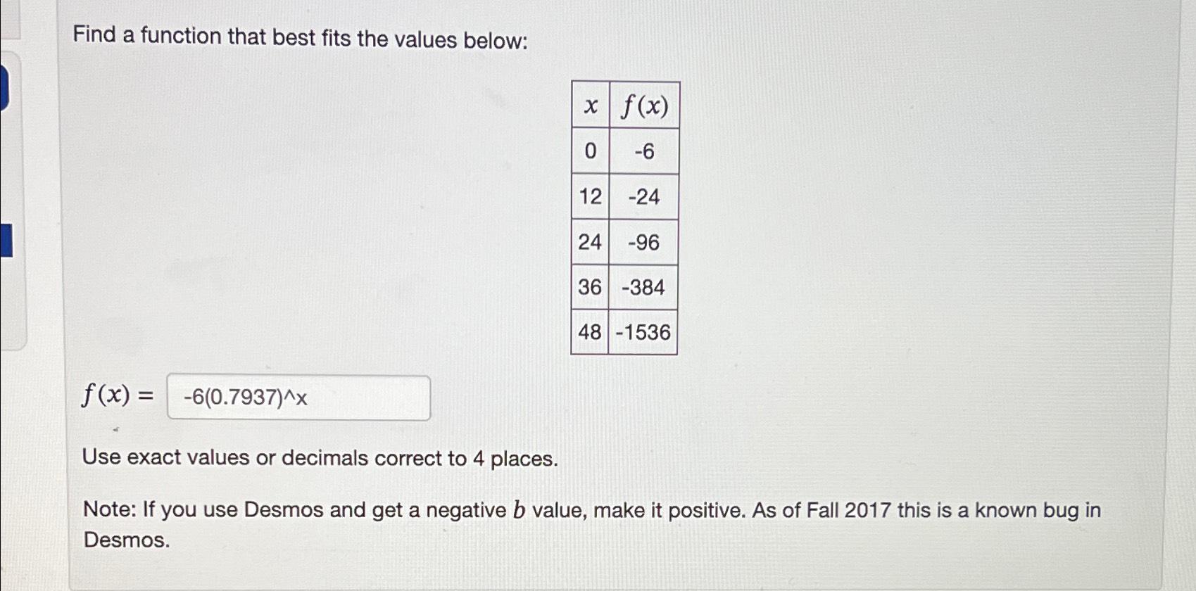 Solved Find a function that best fits the values | Chegg.com