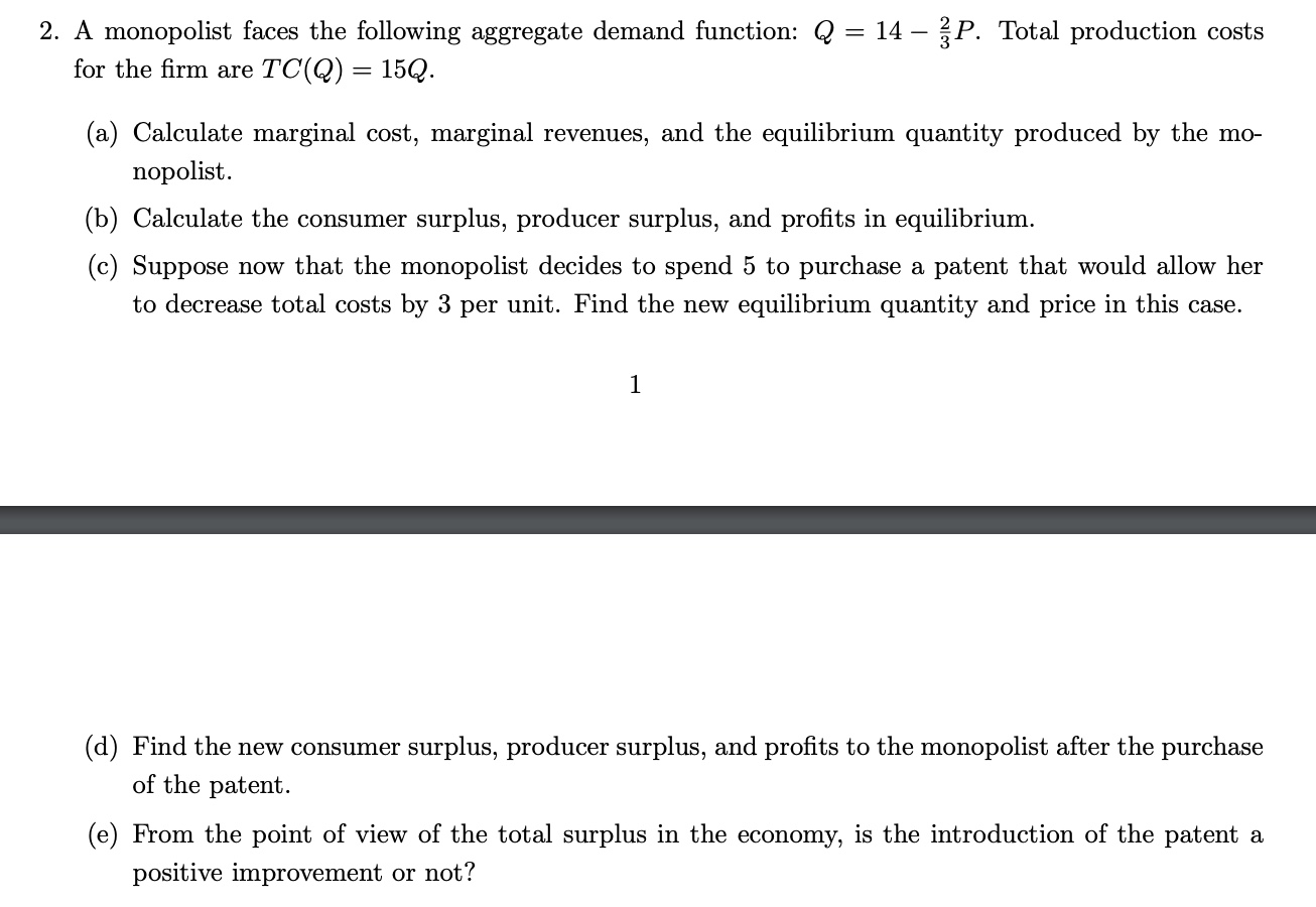 Solved A monopolist faces the following aggregate demand | Chegg.com