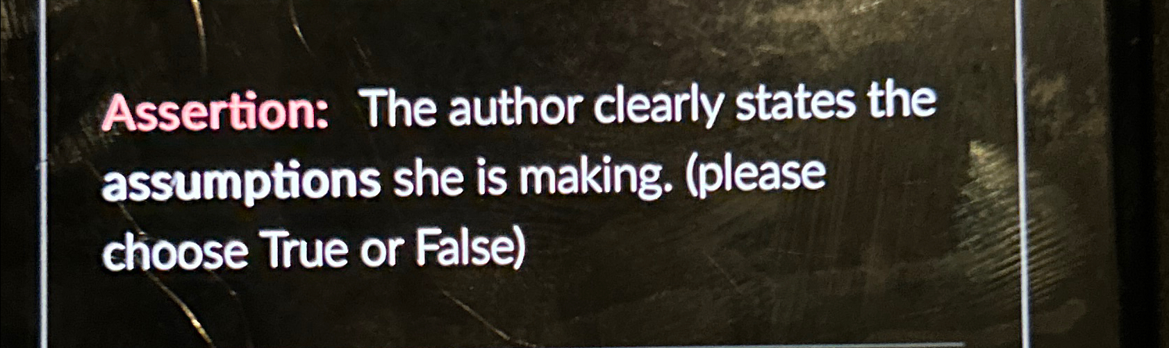 Solved Assertion: The author clearly states the assumptions | Chegg.com