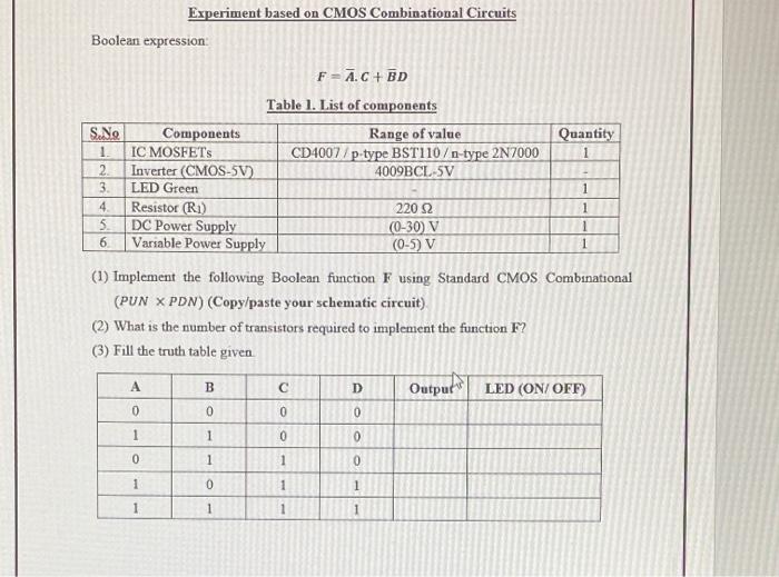 Solved Experiment Based On Cmos Combinational Circuits