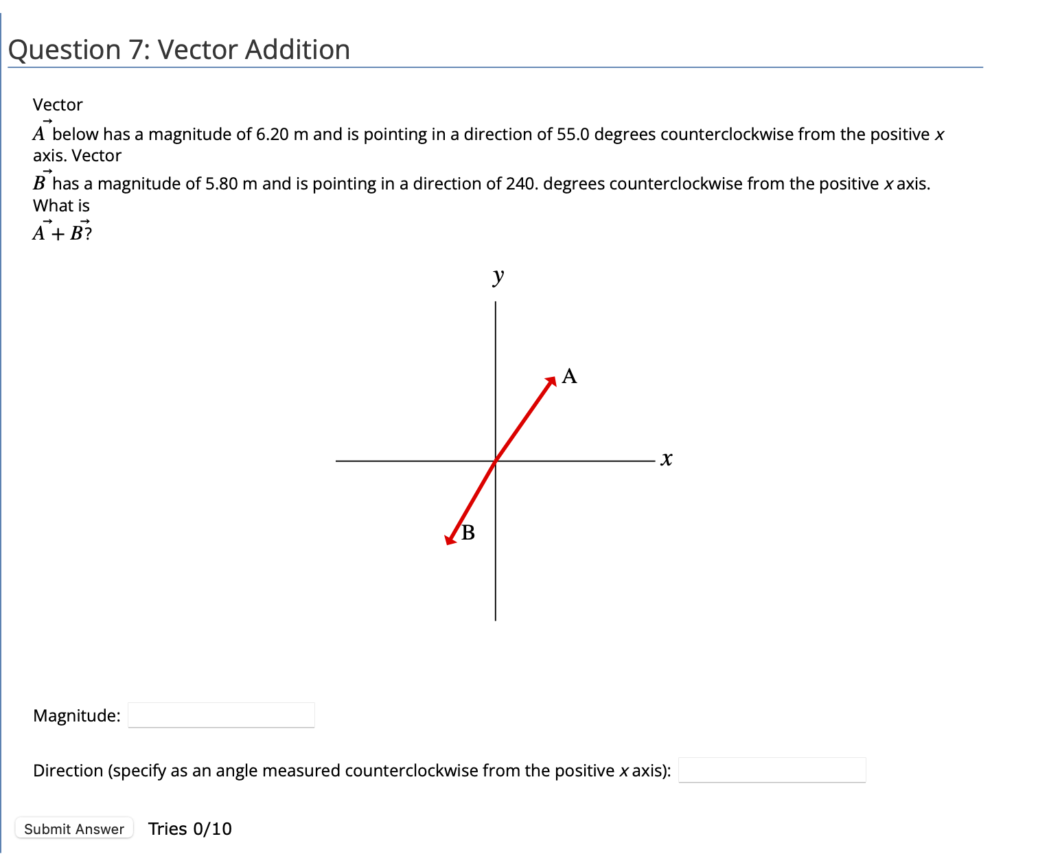 Solved Question 7: Vector AdditionVectorvec(A) ﻿below has a | Chegg.com
