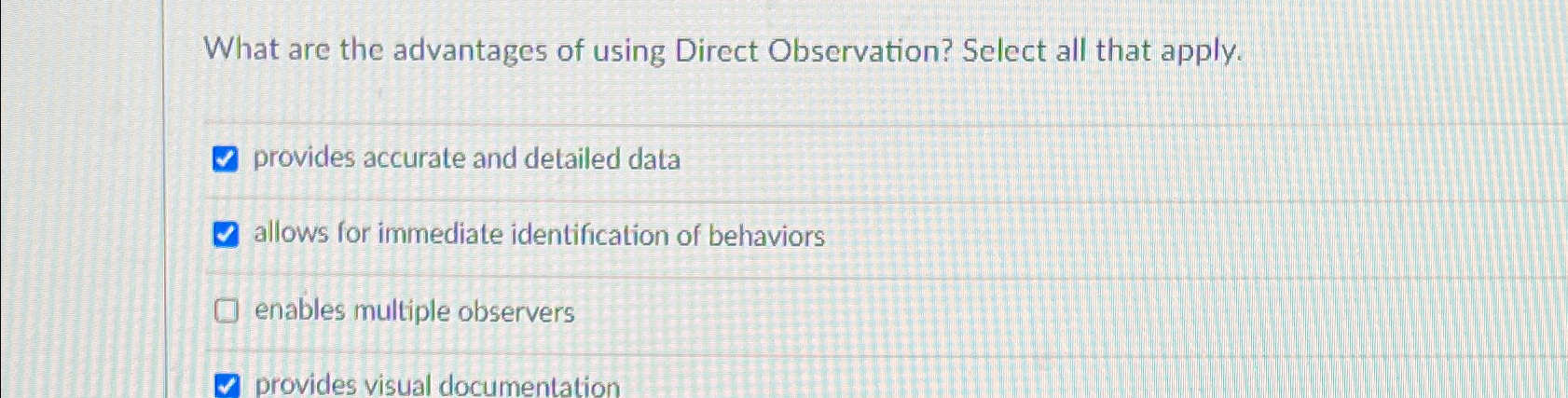 Solved What are the advantages of using Direct Observation? | Chegg.com