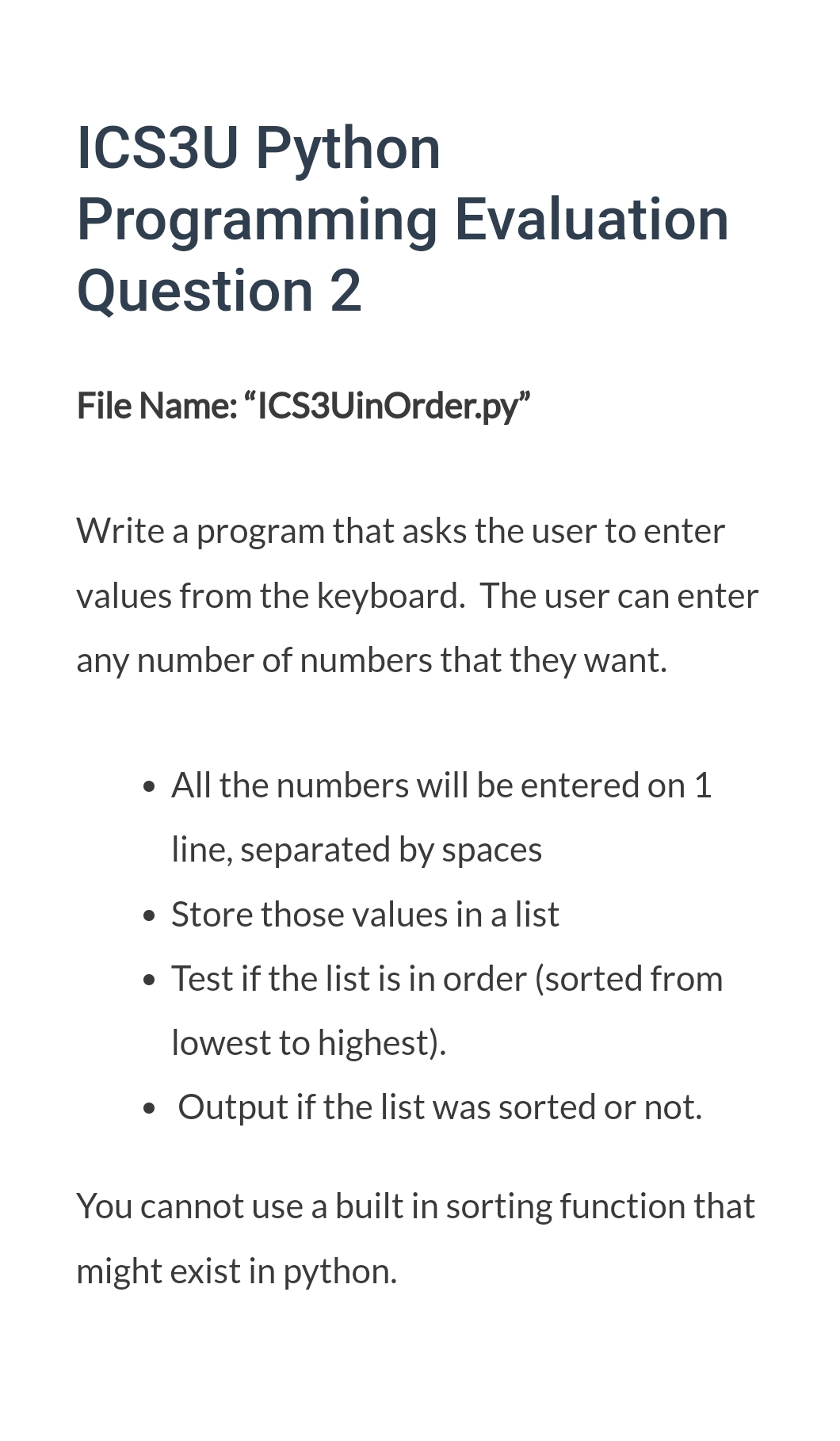 Solved ICS3U Python Programming Evaluation Question 2File | Chegg.com