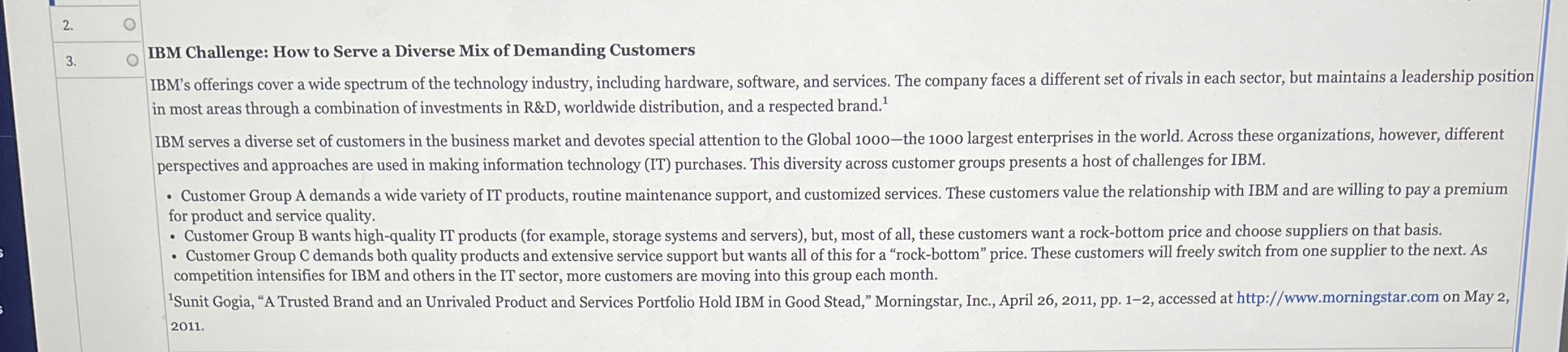 Solved IBM Challenge: How to Serve a Diverse Mix of | Chegg.com