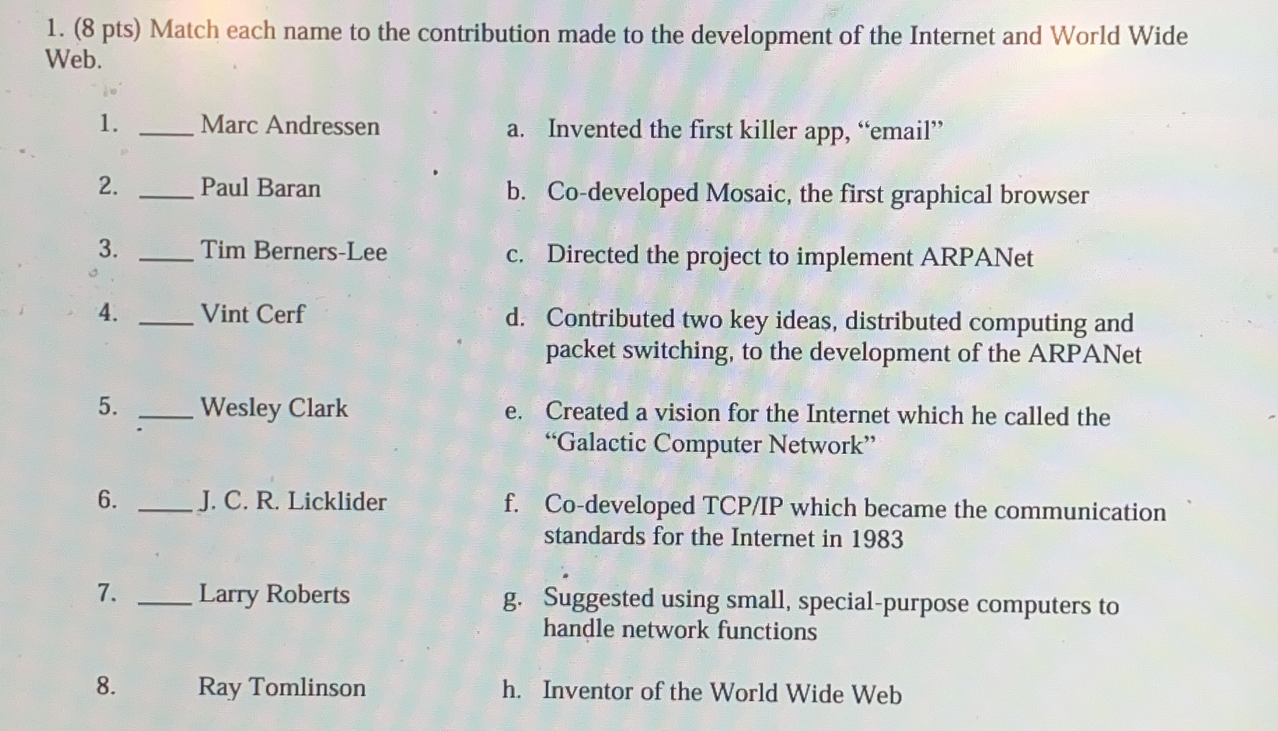 Solved Match wach name to the contribution made to the | Chegg.com