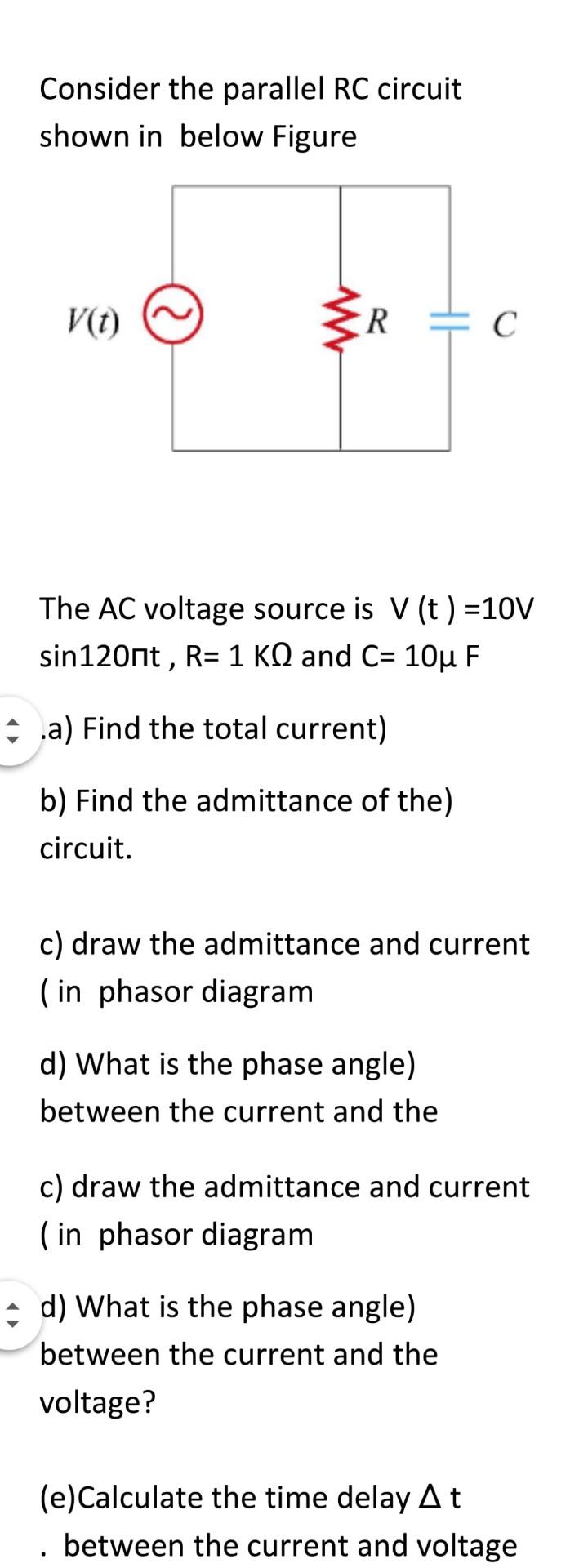 Solved Consider the parallel RC circuit shown in below | Chegg.com