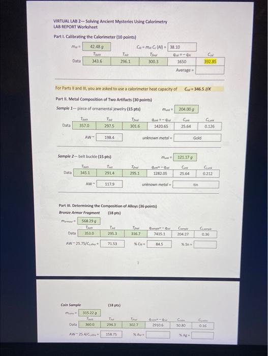 VIRTUAL LAB 2 - Solving Ancient Mysteries Using | Chegg.com