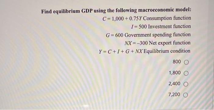 Solved Find equilibrium GDP using the following | Chegg.com