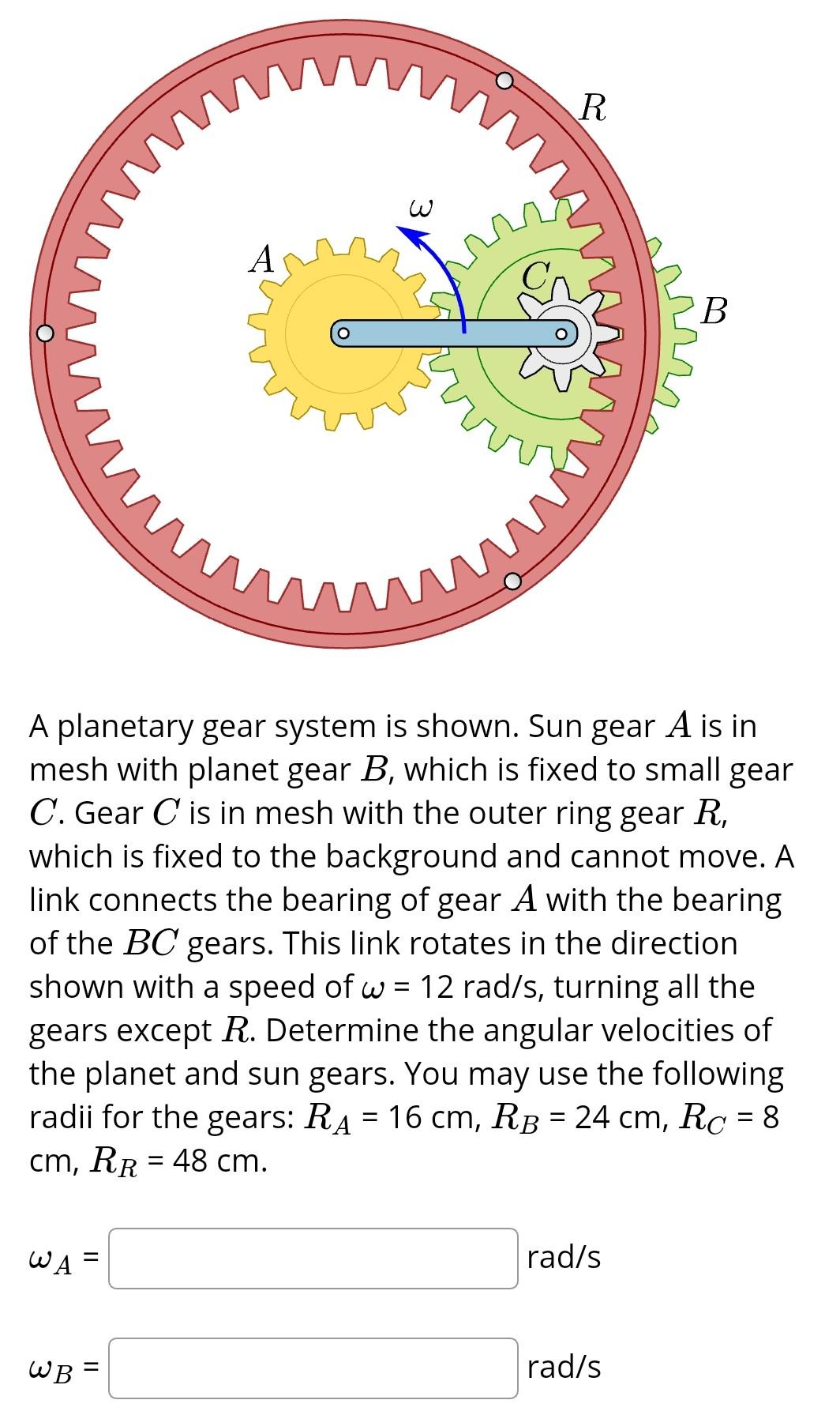 Solved A planetary gear system is shown. Sun gear A is in | Chegg.com