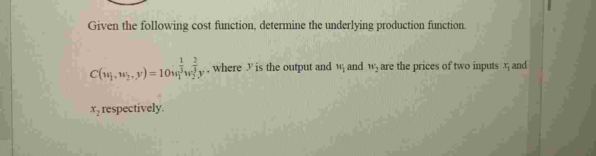 Solved Given the following cost function, determine the | Chegg.com