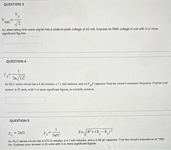 QUESTION 3 VRMS=2VP An alternating sine wave signal | Chegg.com