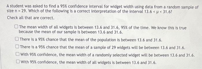 Solved A student was asked to find a 95\% confidence | Chegg.com