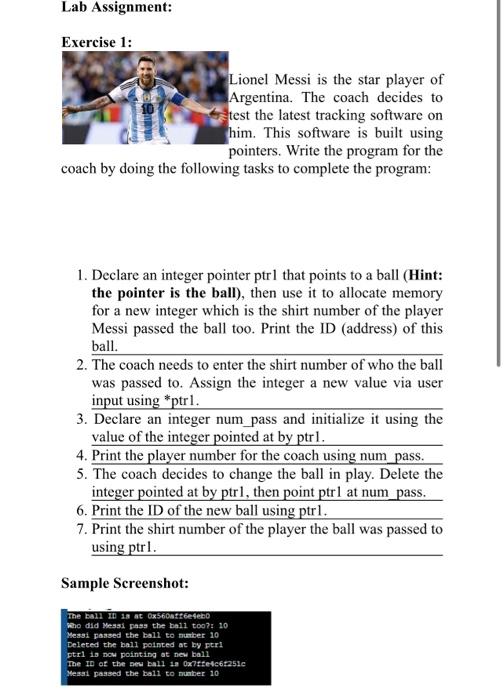 Solved Lab Assignment: Exercise 1: Lionel Messi is the star | Chegg.com