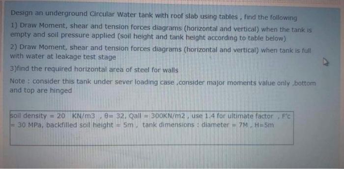 Solved Design an underground Circular Water tank with roof | Chegg.com
