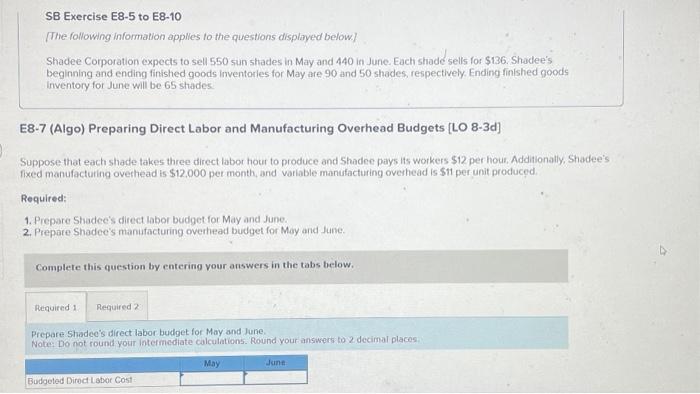Required information SB Exercise E8-5 to E8-10 The | Chegg.com
