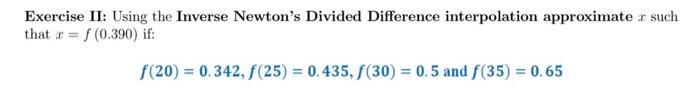 Solved Exercise II: Using the Inverse Newton's Divided | Chegg.com