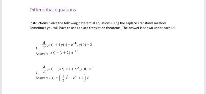 Solved Differential equations Instructions: Solve the | Chegg.com