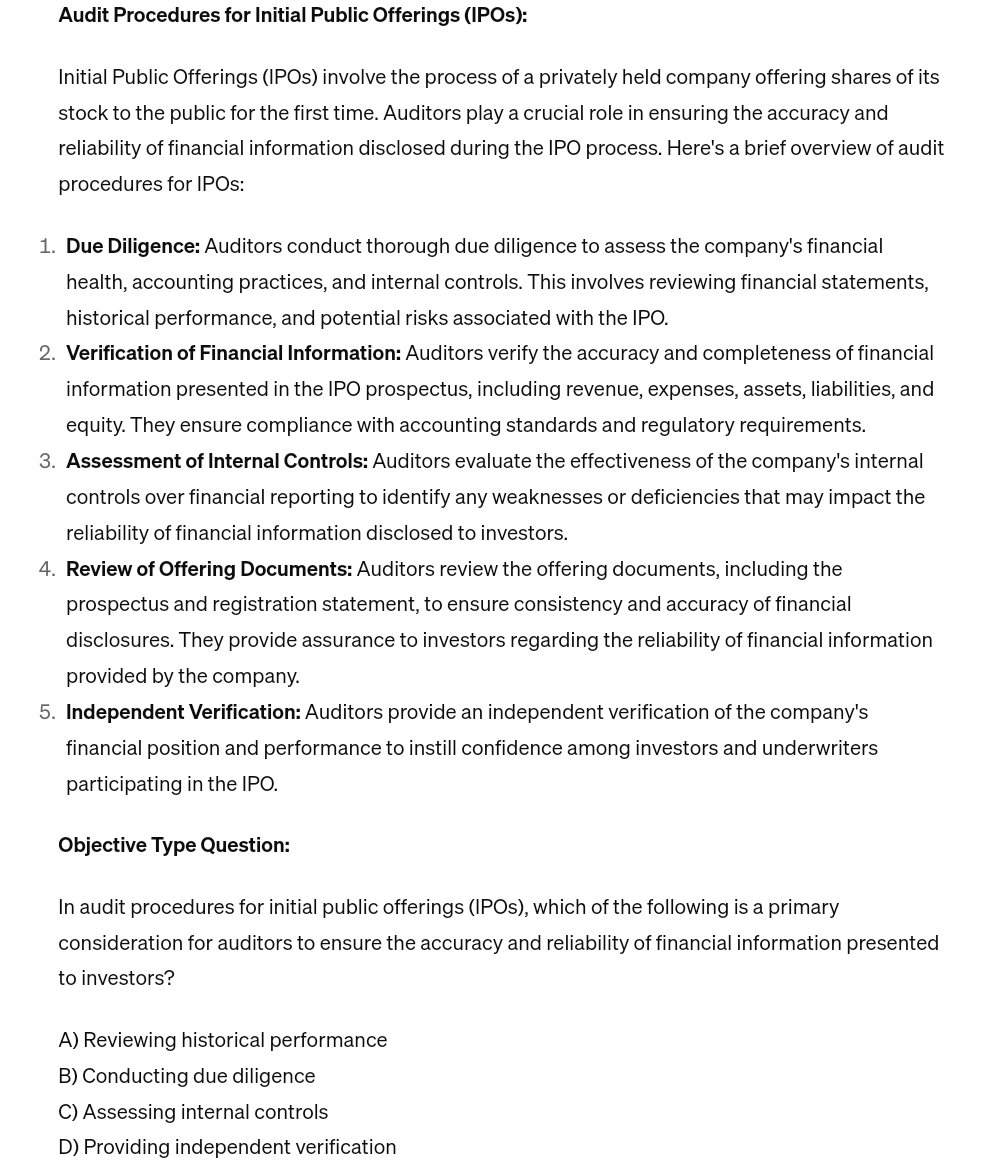 Solved Audit Procedures for Initial Public Offerings | Chegg.com