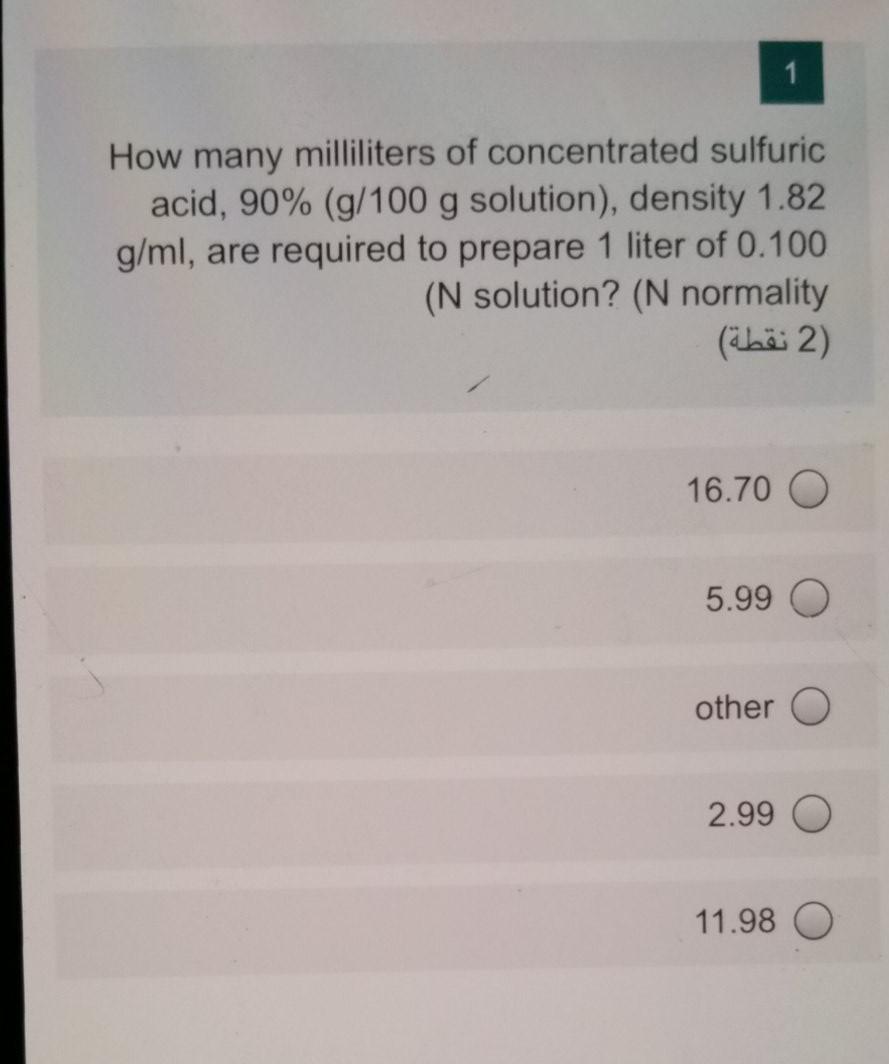 Solved How many milliliters of concentrated sulfuric acid, | Chegg.com