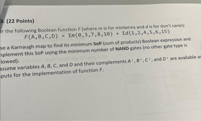 Solved 3. (22 Points) the following Boolean function F | Chegg.com