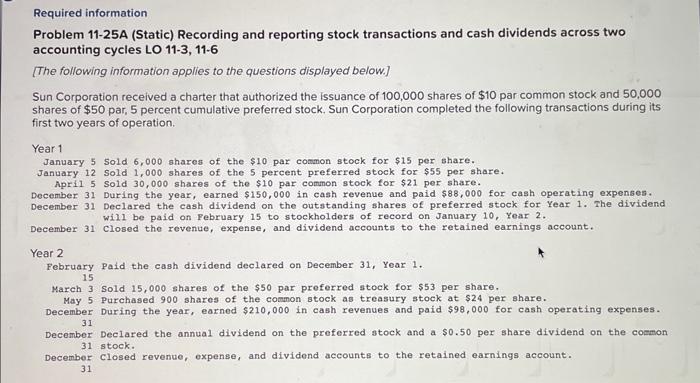 Solved Required information Problem 11-25A (Static) | Chegg.com