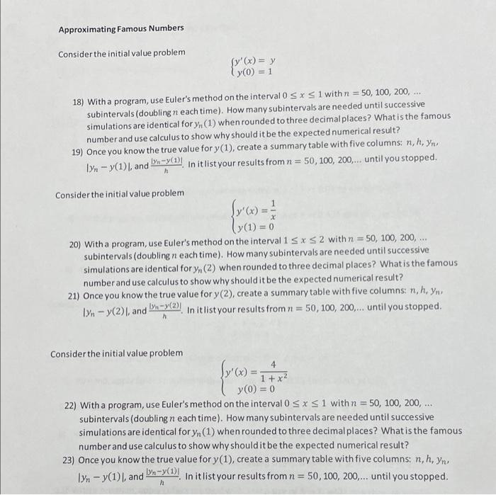 Solved Approximating Famous Numbers Consider the initial | Chegg.com