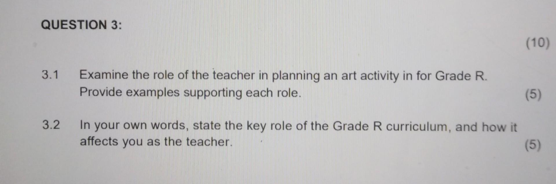 Solved 3.1 Examine the role of the teacher in planning an | Chegg.com