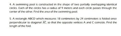 Solved 4. A swimming pool is constructed in the shape of two | Chegg.com