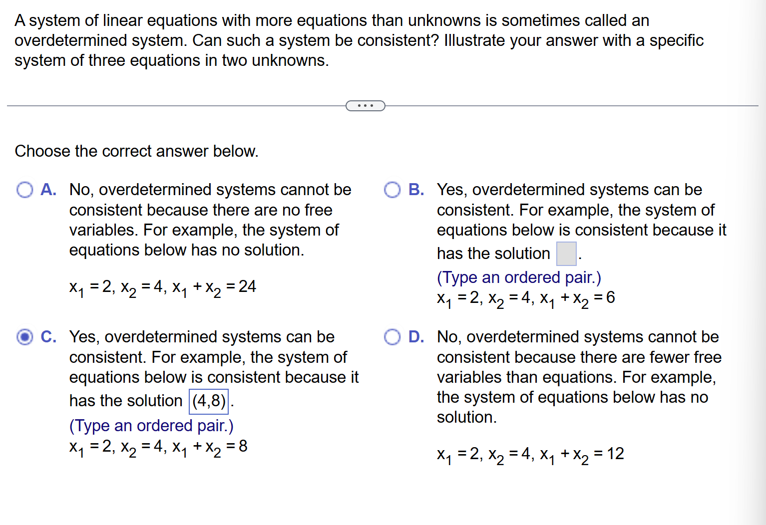Solved A system of ﻿linear equations with more equations | Chegg.com