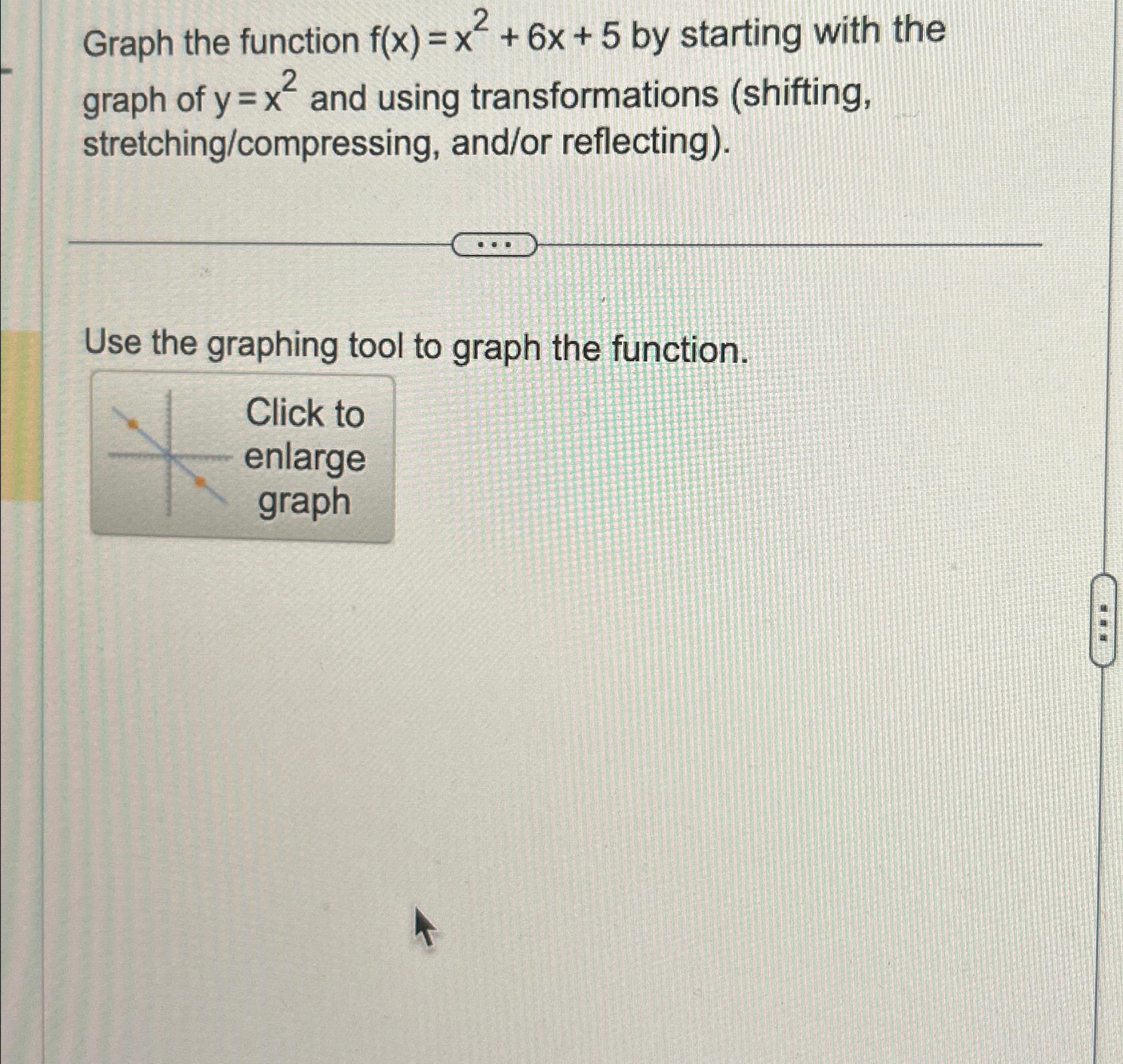 Solved Graph the function f(x)=x2+6x+5 ﻿by starting with the | Chegg.com
