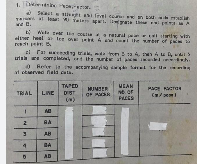 Solved 1. Determining Pace Factor. a) Select a straight and | Chegg.com