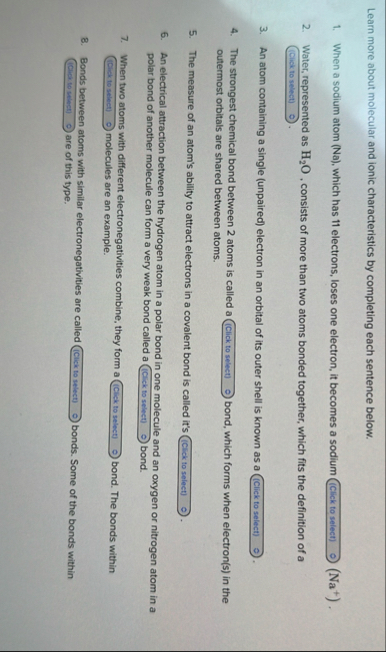 Solved Learn more about molecular and ionic characteristics | Chegg.com