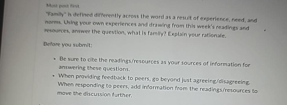 Solved Must post first."Famlly" is defined differently | Chegg.com