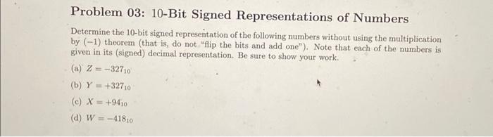 Solved Problem 03: 10-Bit Signed Representations of Numbers | Chegg.com