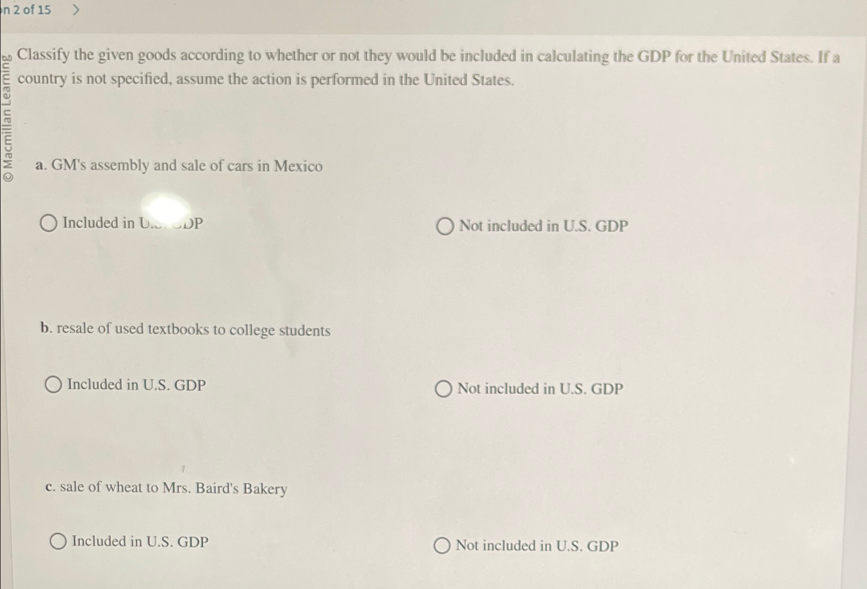 Solved n 2 ﻿of 15Classify the given goods according to | Chegg.com