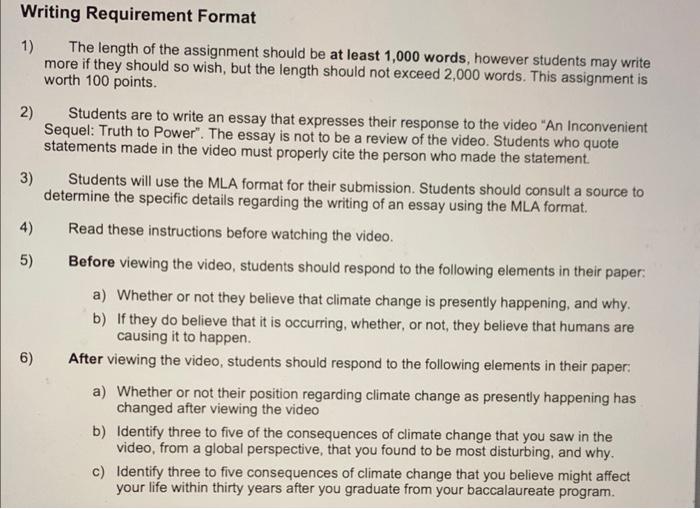 Writing Requirement Format 1) The length of the | Chegg.com