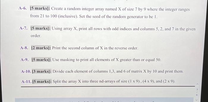 Solved A 6 5 Marks Create A Random Integer Array Named X 