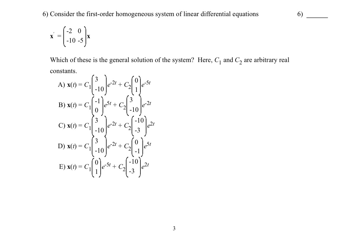 Solved Consider the first-order homogeneous system of linear | Chegg.com